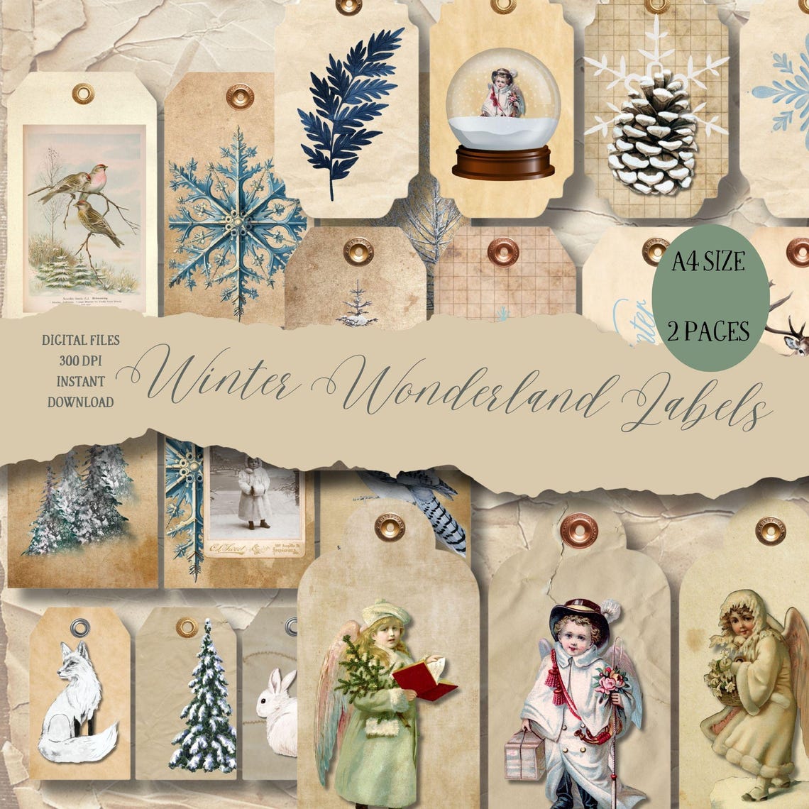 DIGITAL Antique Winter Wonderland Labels and Tags Digital Collage Sheet ...