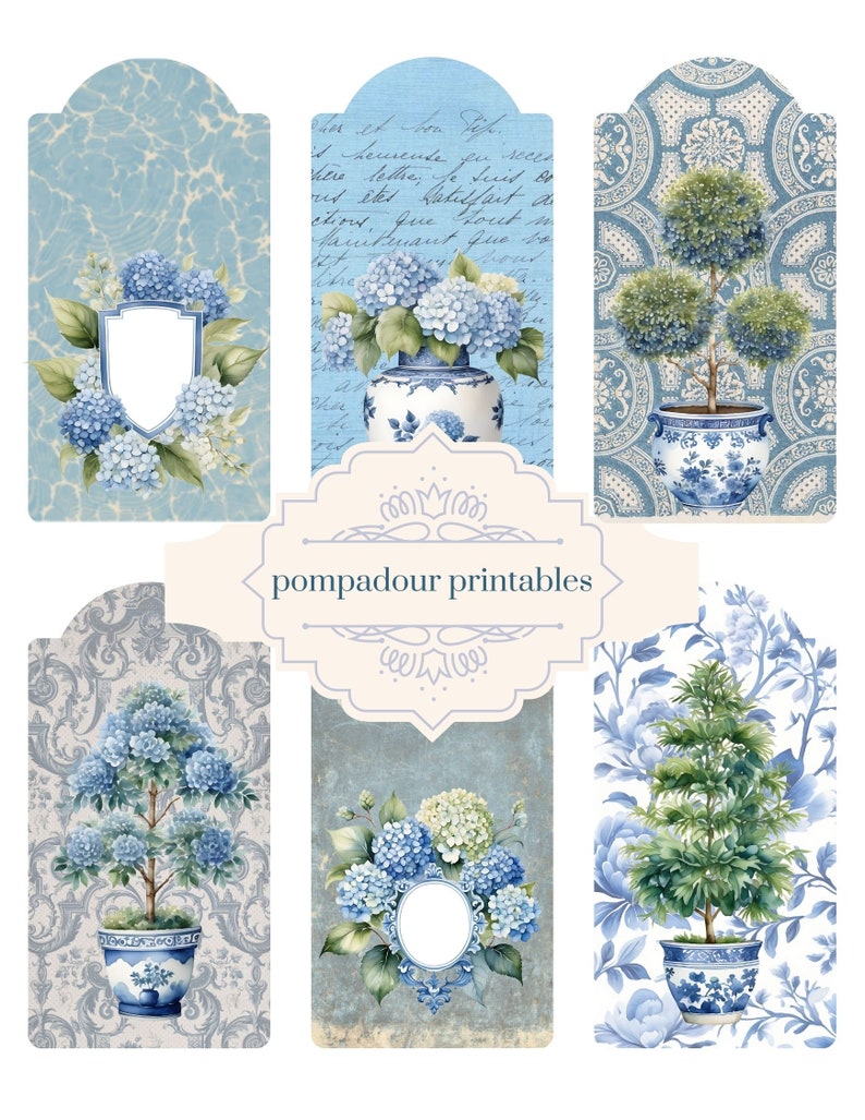 Blue Gift Tags, Digital Gift Tags, Printable Gift Tags, Hydrangea Gift ...