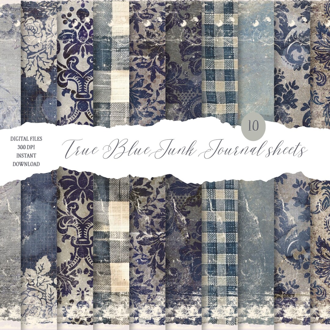 Blue Damask Junk Journal Paper, A4 Collage Sheets (digital Download) - Etsy