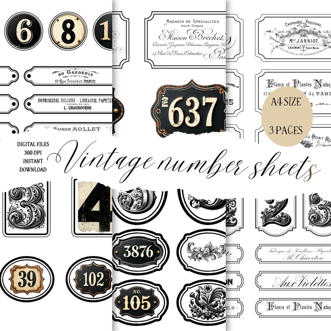 46 Vintage French Shoplabels and Tags With Numbers. Instant Download ...