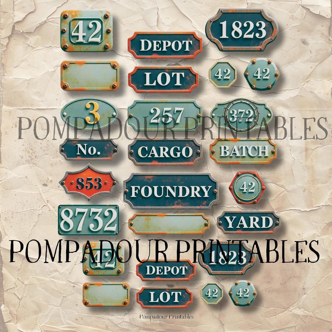 Vintage Industrial Printable Labels | A4 Digital Download | Rusty ...