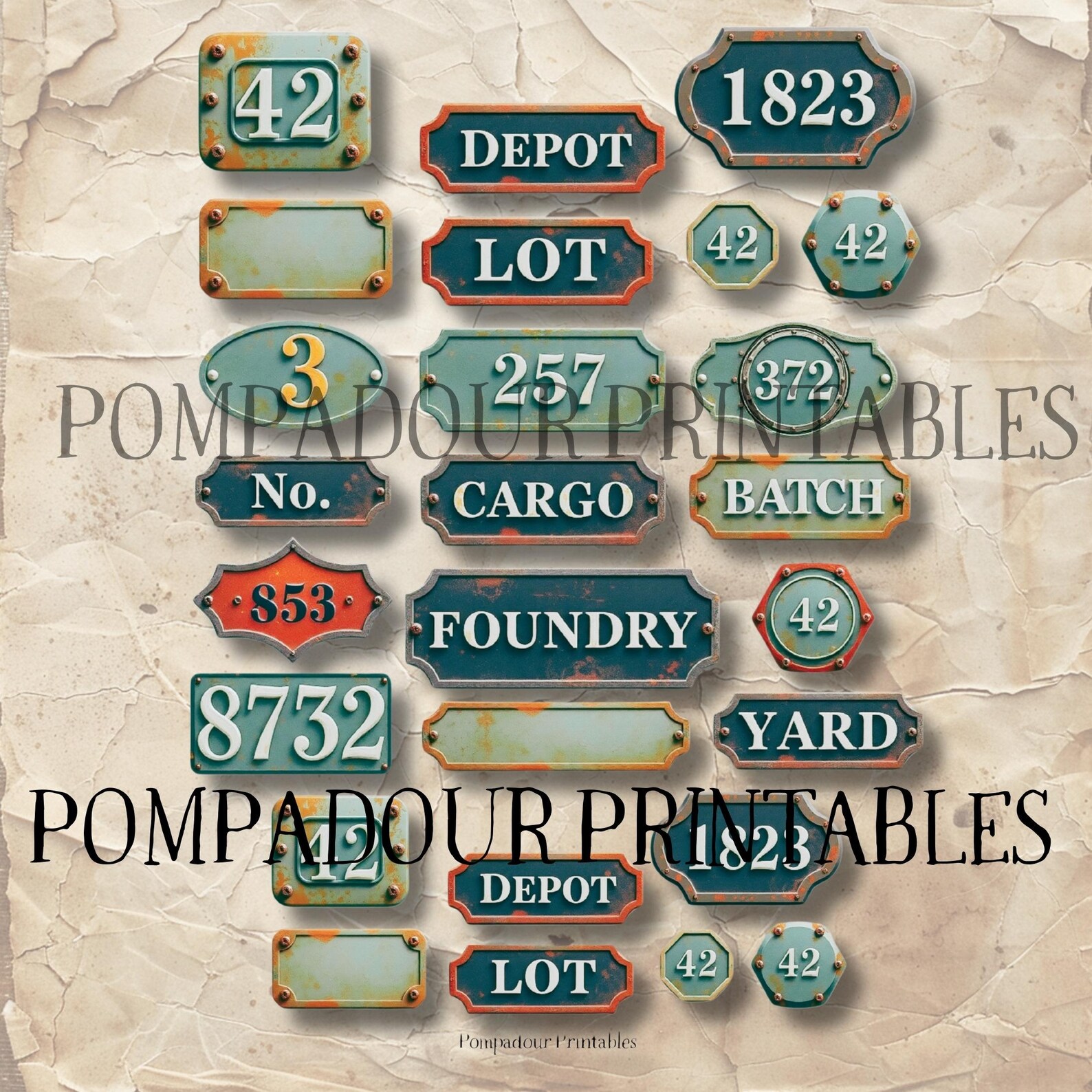 Vintage Industrial Printable Labels | A4 Digital Download | Rusty ...