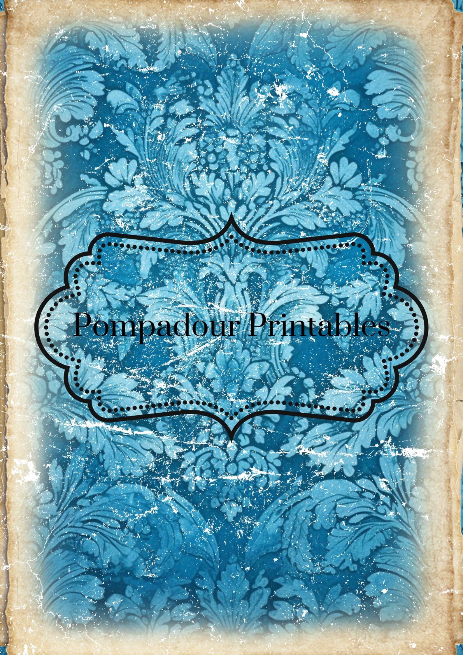 French Blue Shabby Damask Paper Pack, Digital Download, Pattern Paper ...