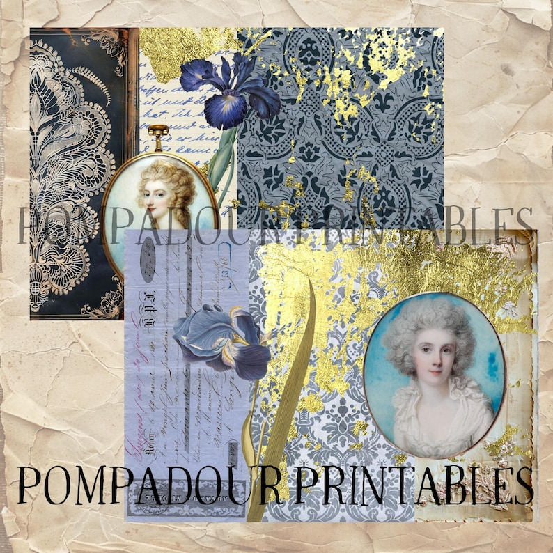 French Blue Collage Papers- French Printable, French Ephemera, Vintage ...