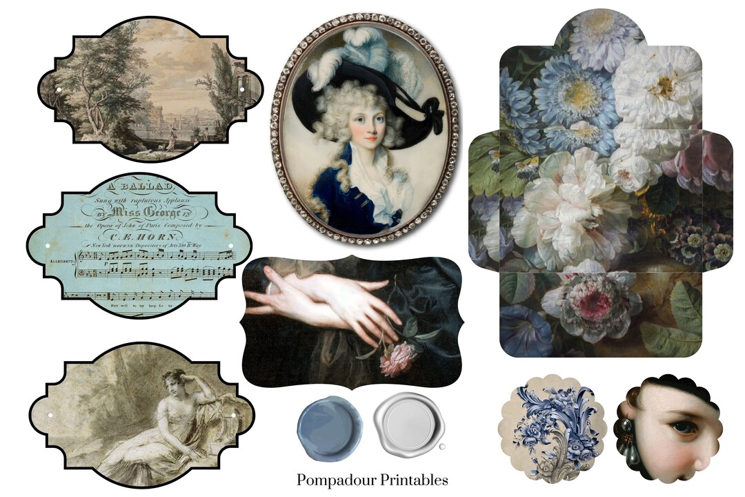 French Blue Ephemera Kit , Blue Junk Journal Ephemera, Blue Digital ...