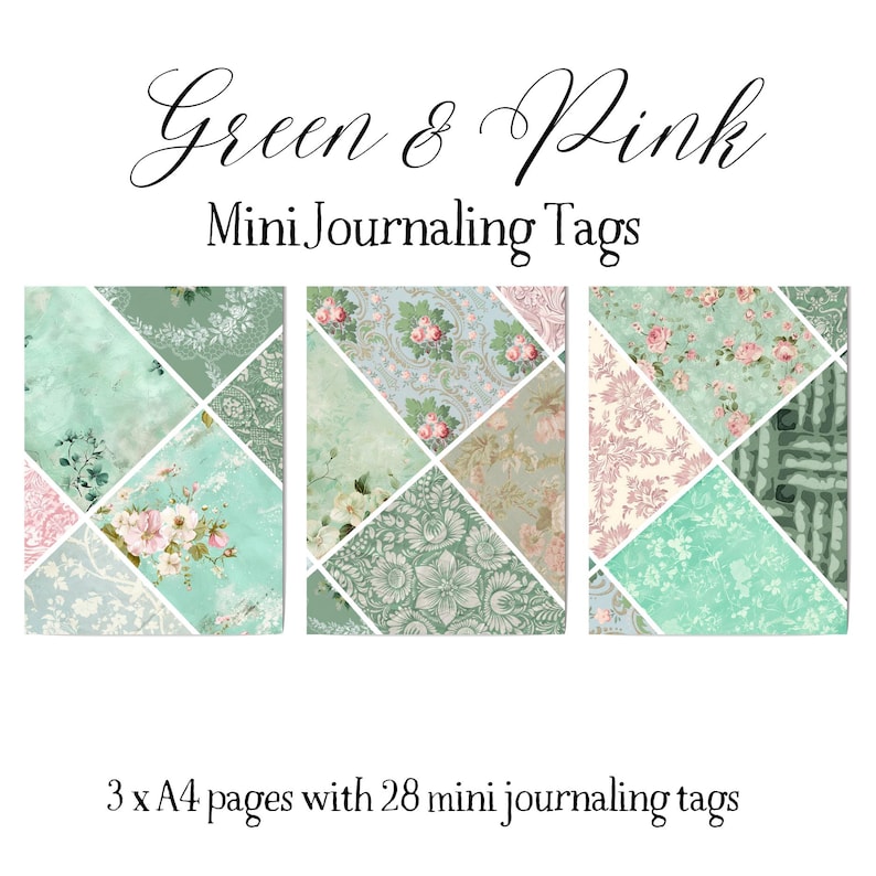 Green and Pink Mini Journaling Cards - Digital Download (3 Pages, A4 ...