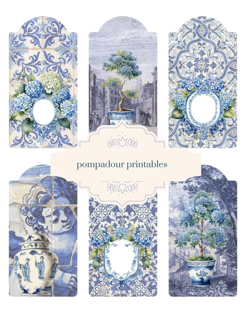 Blue Gift Tags, Digital Gift Tags, Printable Gift Tags, Hydrangea Gift ...