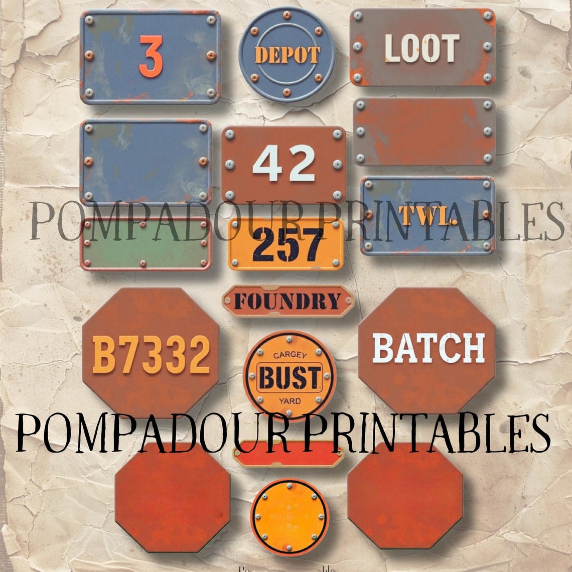 Vintage Industrial Printable Labels | A4 Digital Download | Rusty ...
