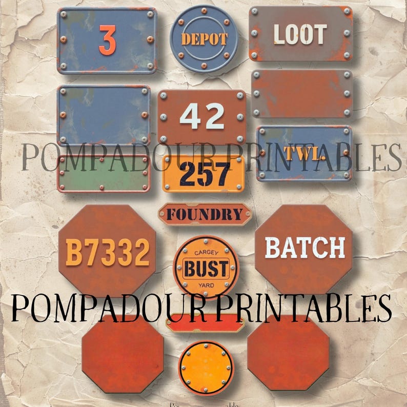 Vintage Industrial Printable Labels | A4 Digital Download | Rusty ...