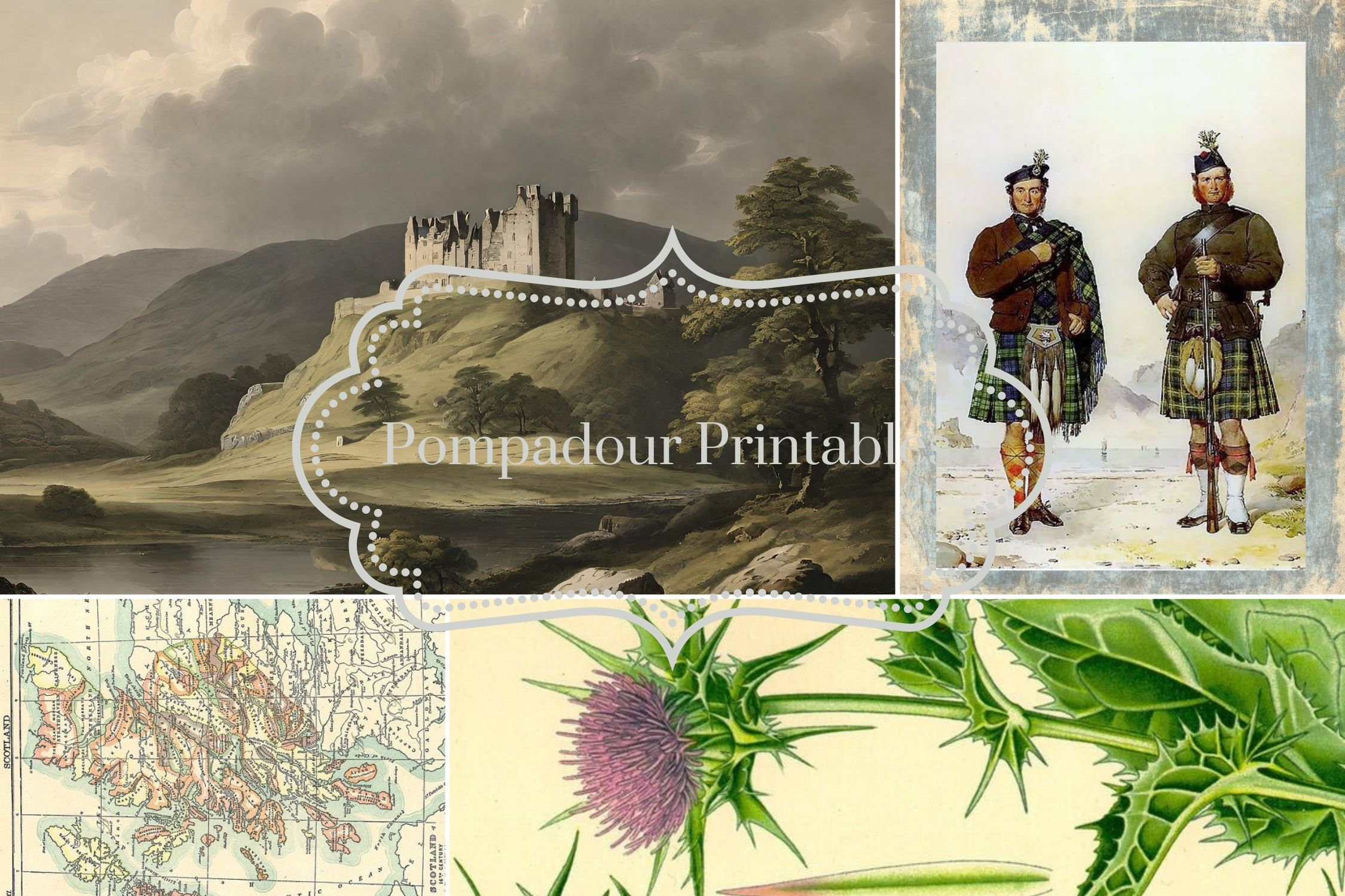 Scottish Digital Collage Sheets, Ephemera Kit, Printable Collage Sheet ...