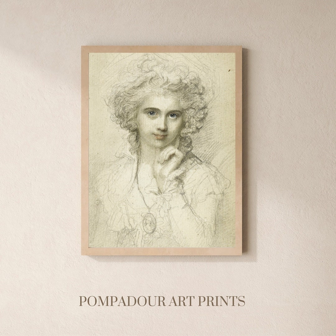 Vintage Drawing 18th-century Portrait Drawing of Women at Half Length ...