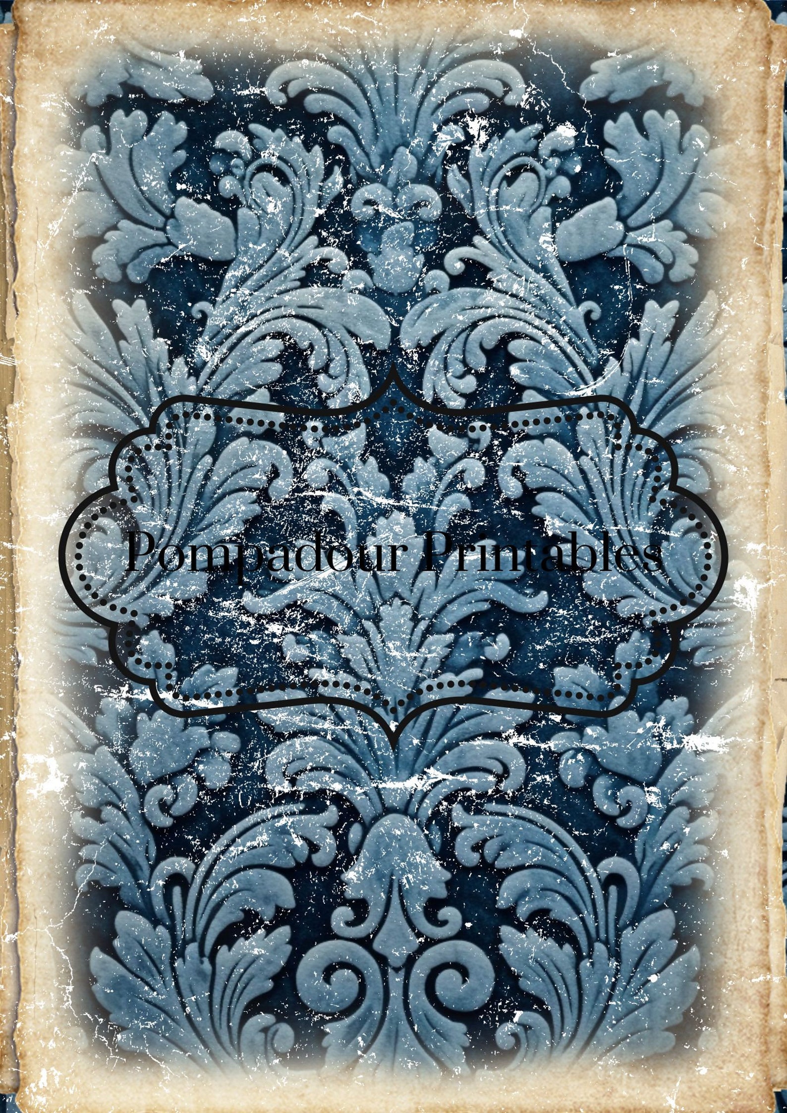 French Blue Shabby Damask Paper Pack, Digital Download, Pattern Paper ...