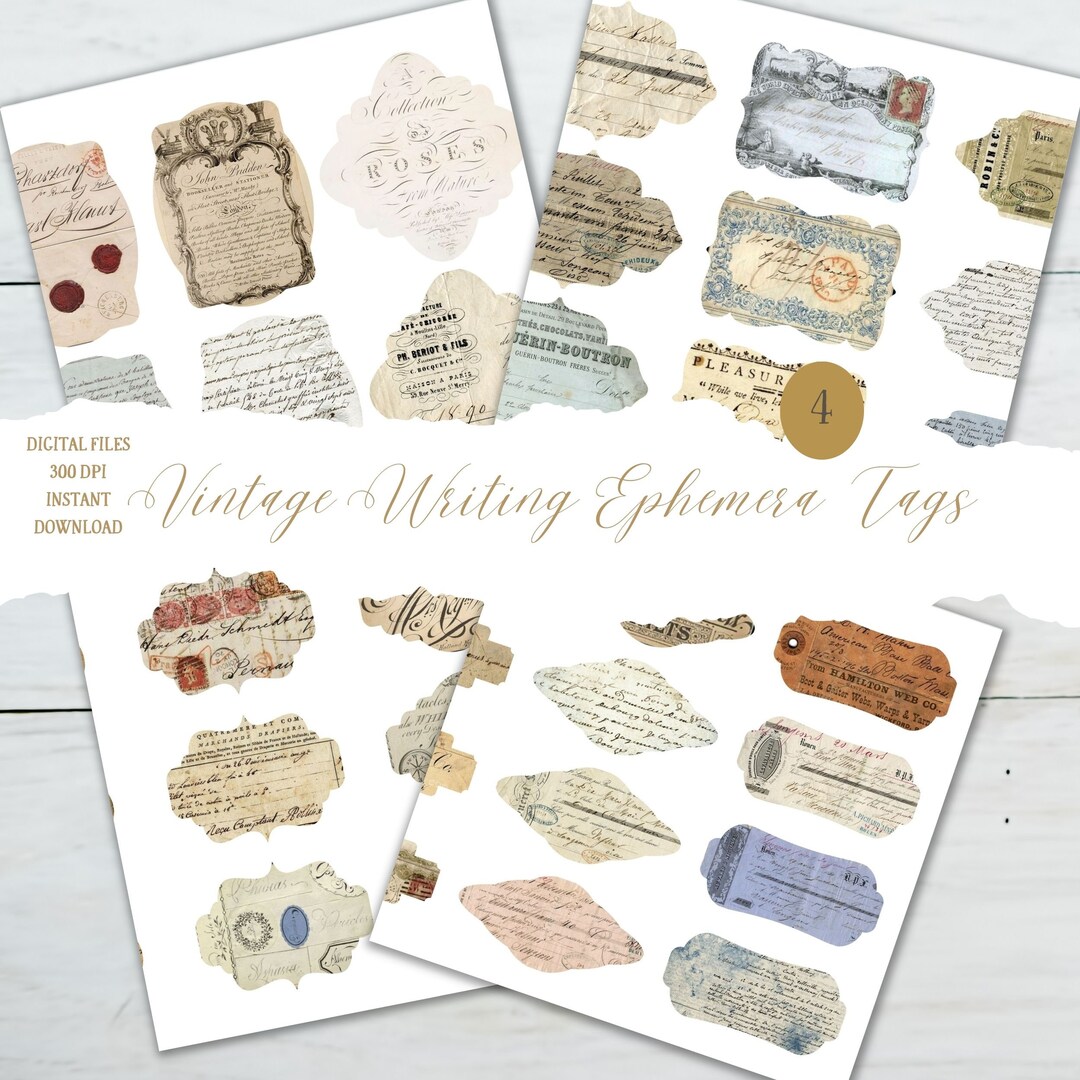 36 Vintage Writing Labels and Tags With Extra Wax Seals. Instant ...