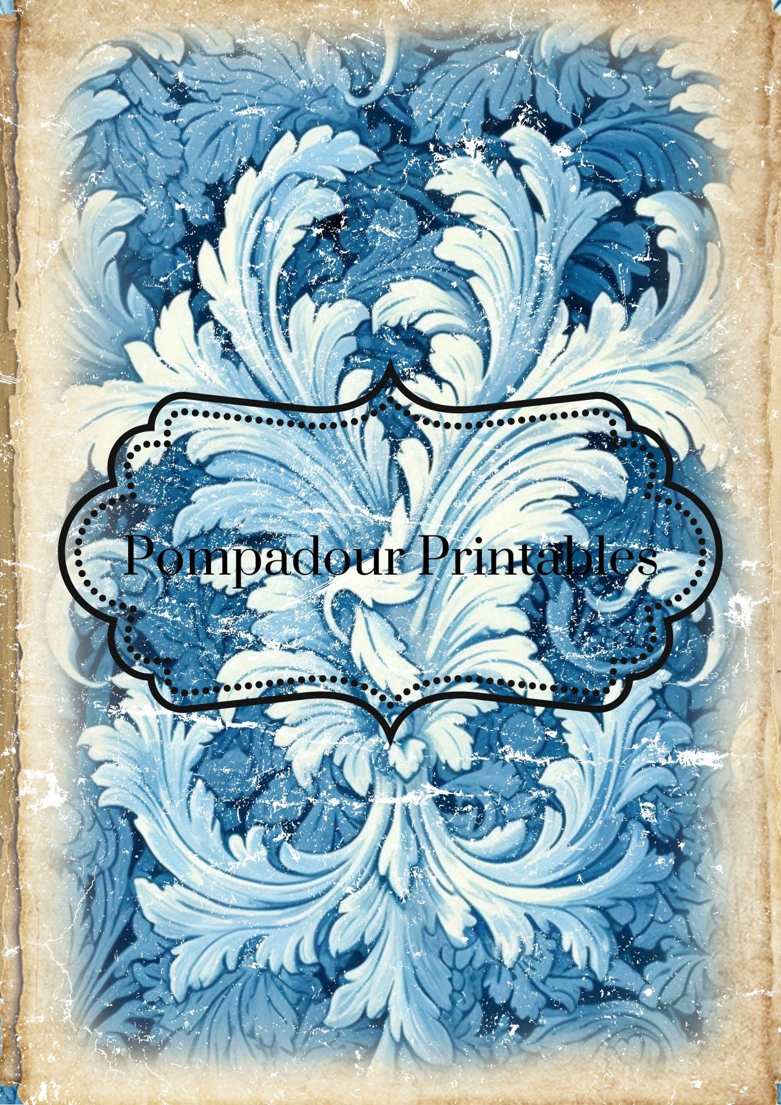 French Blue Shabby Damask Paper Pack, Digital Download, Pattern Paper ...