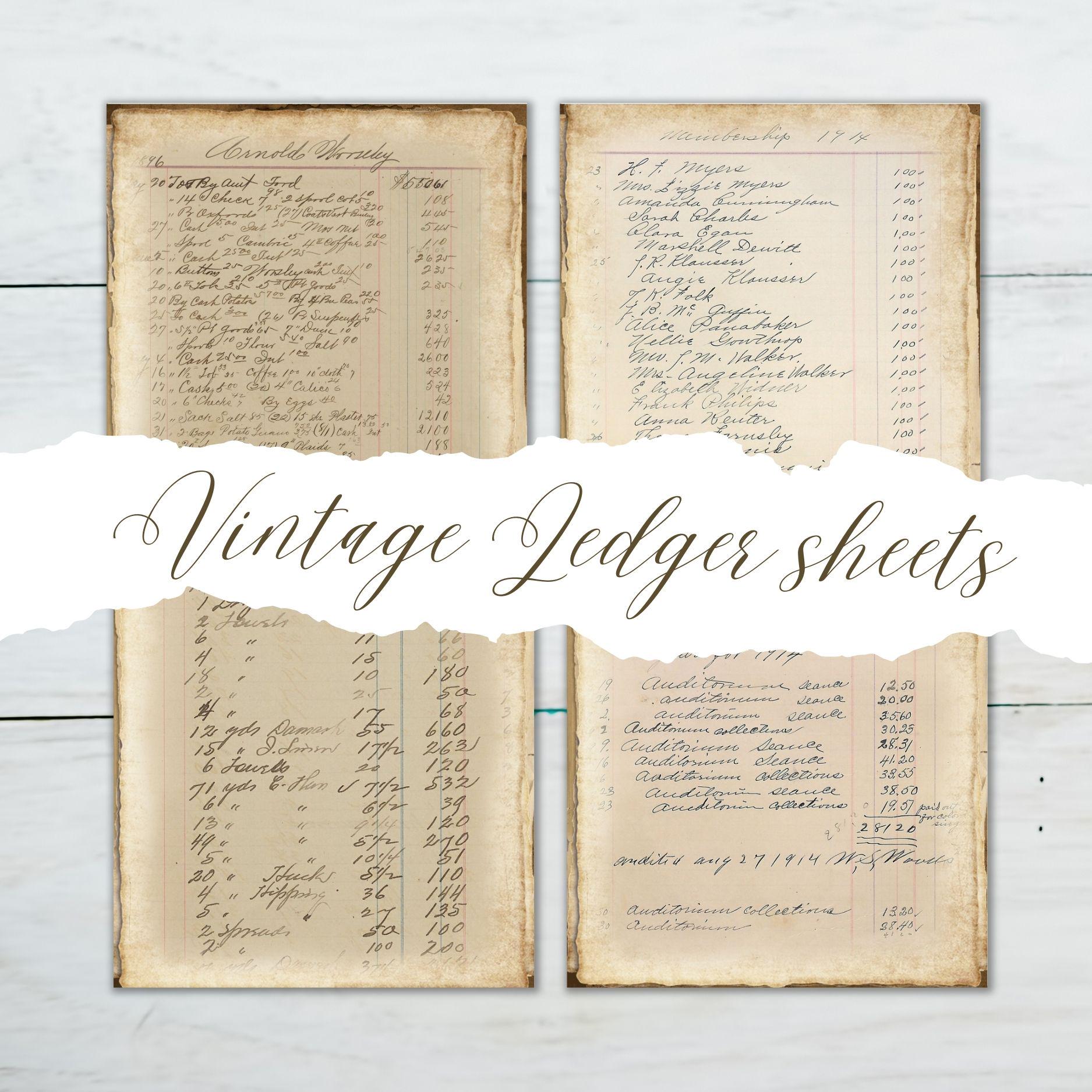 Vintage Ledgers Digital Download - Antique Pages (10 Pages, A4) Digital ...