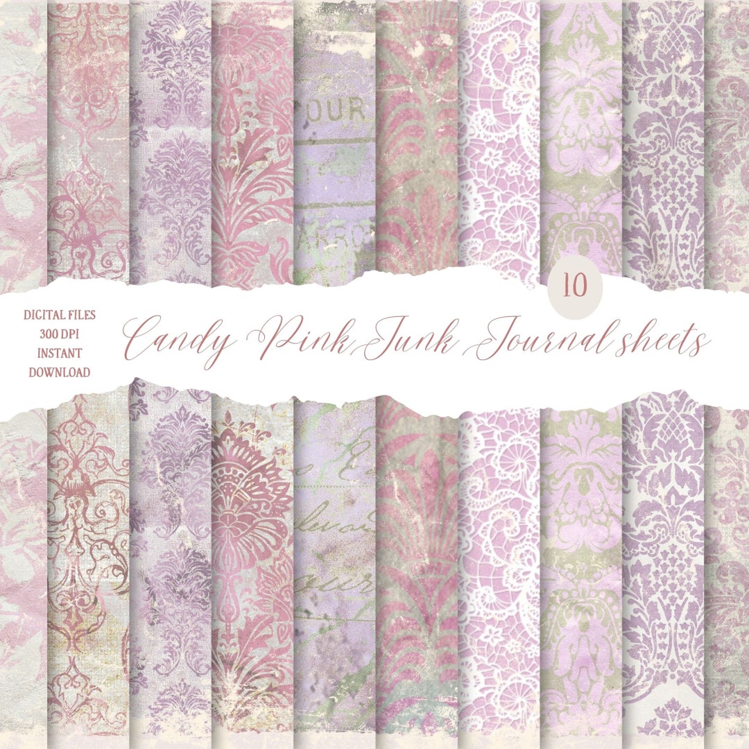 Candy Pink Junk Journal Sheets, Ten A4 Pages, Digital Download, Pattern ...