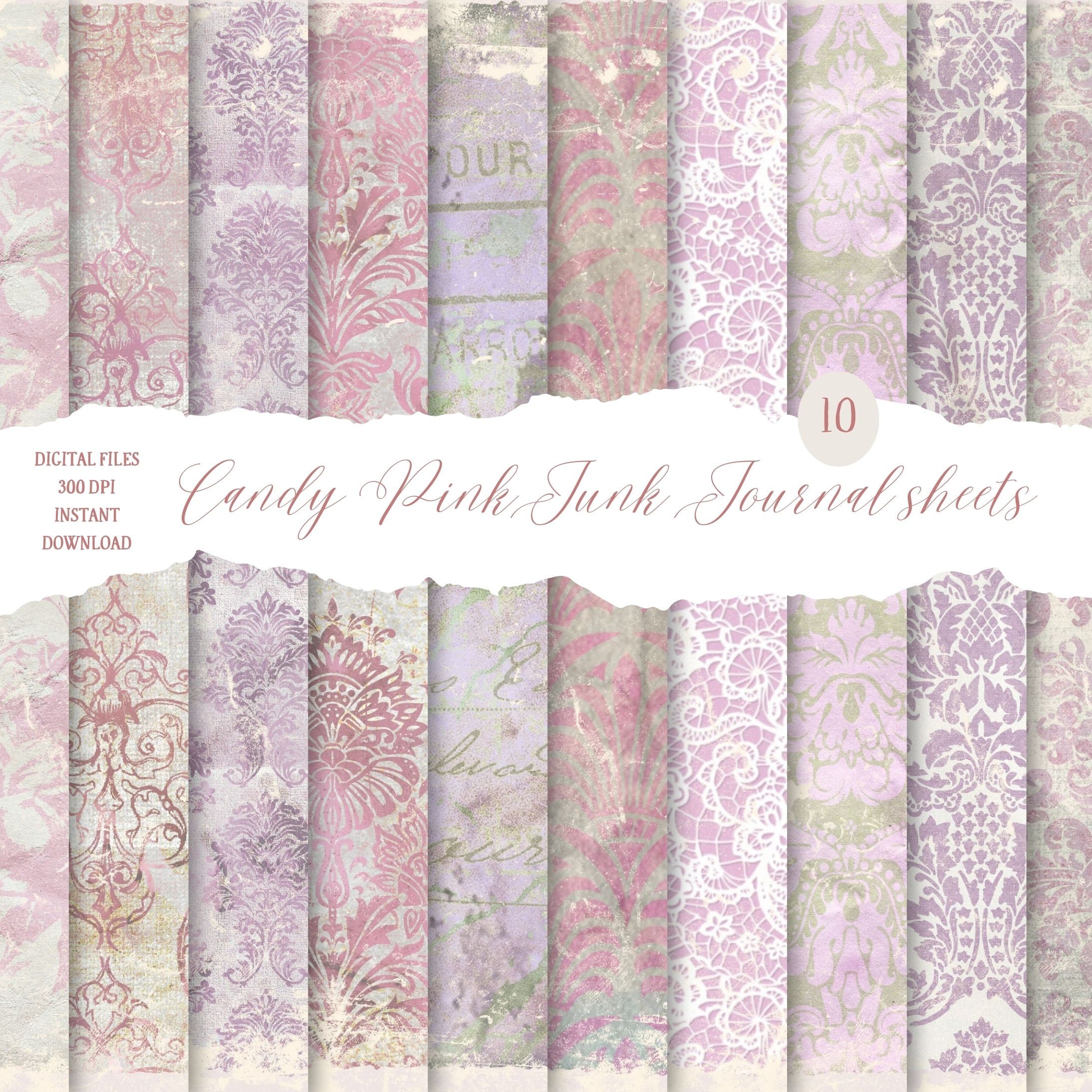 Candy Pink Junk Journal Sheets, Ten A4 Pages, Digital Download, Pattern ...