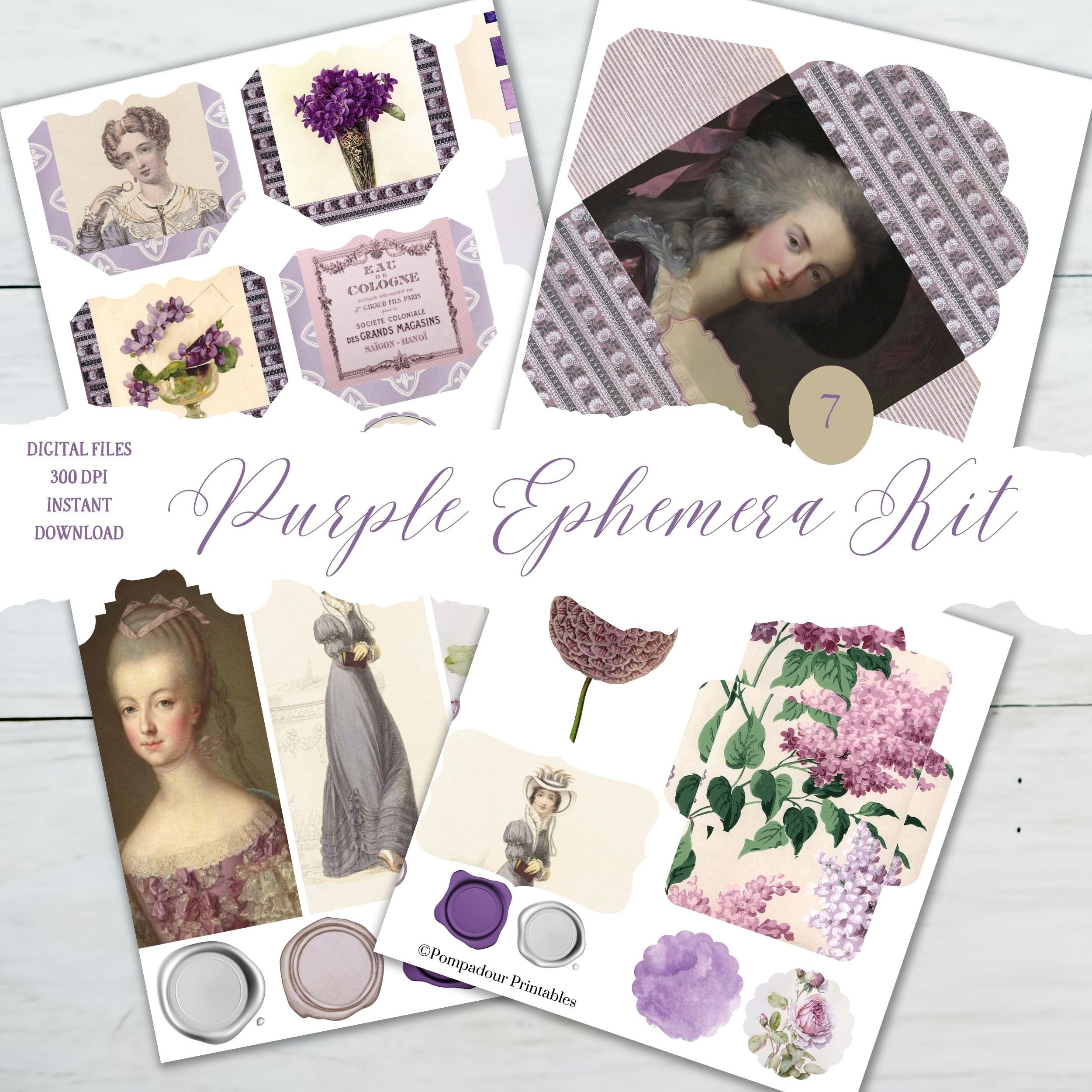 Shabby Chic Purple Junk Journal Kit, Printable JPG Pages With Purple ...