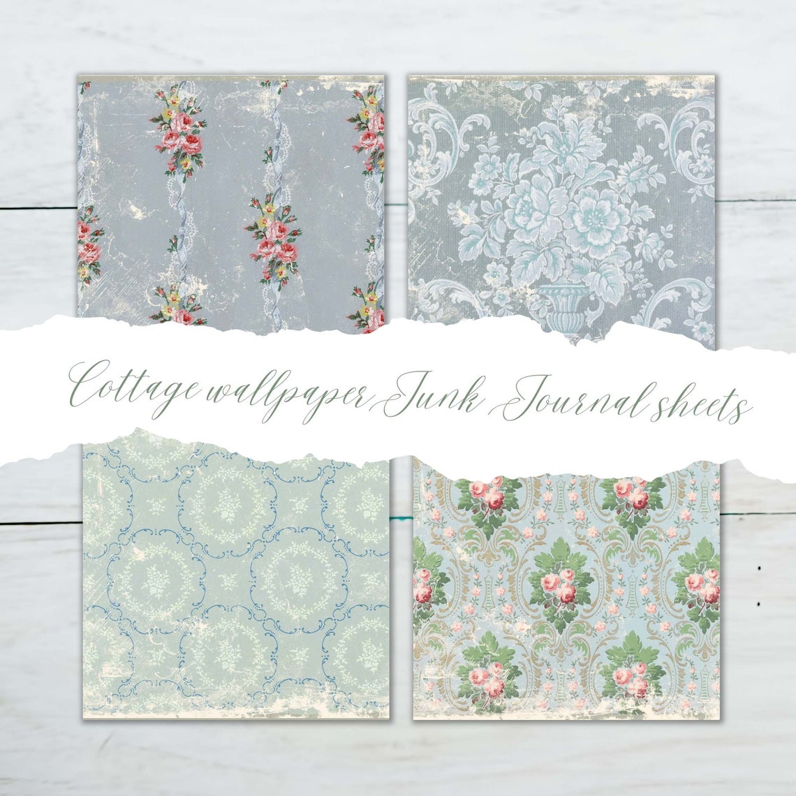 Cottage Wallpaper Junk Journal Sheets, Ten A4 Pages, Digital Download ...