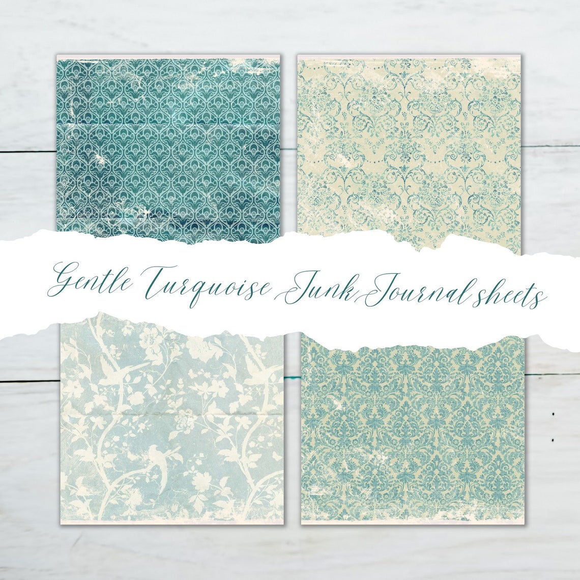 Gentle Turquoise Junk Journal Sheets, Ten A4 Pages, Digital Download ...