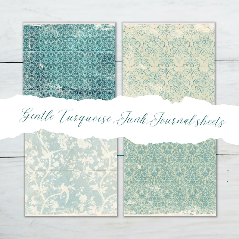 Gentle Turquoise Junk Journal Sheets, Ten A4 Pages, Digital Download ...