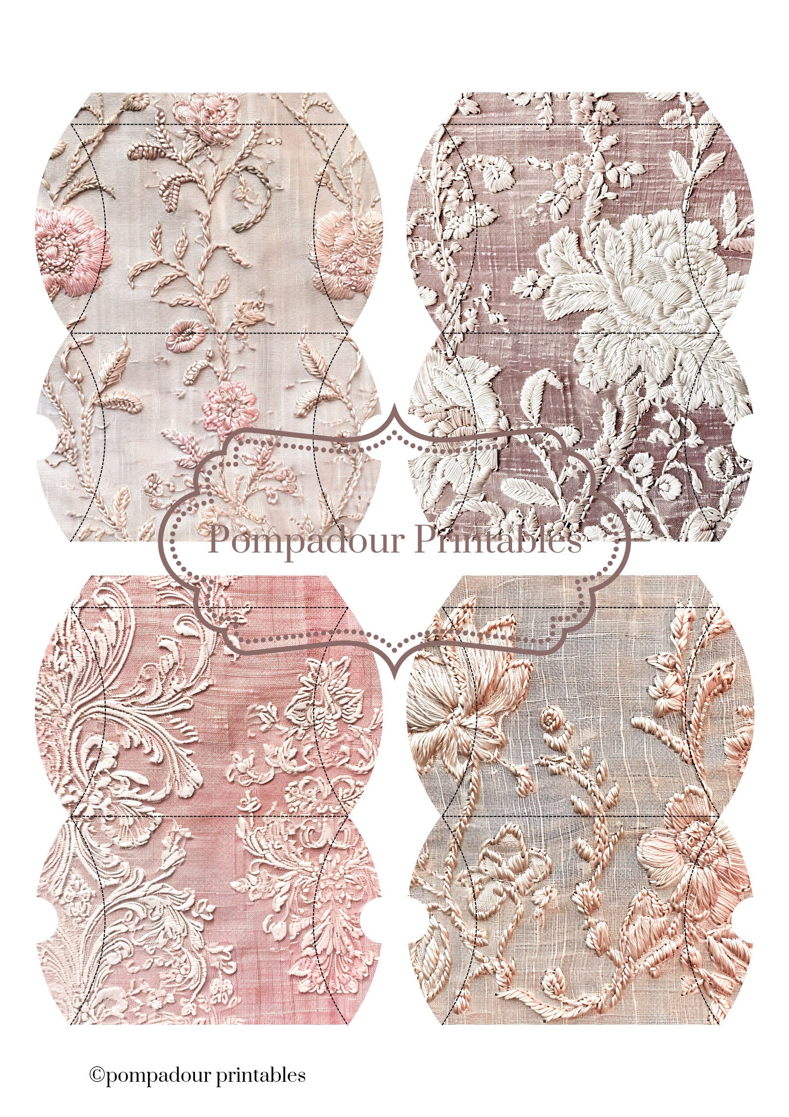 Dusky Pink Printable Gift Boxes in Embroidery Theme, Printable Pillow ...