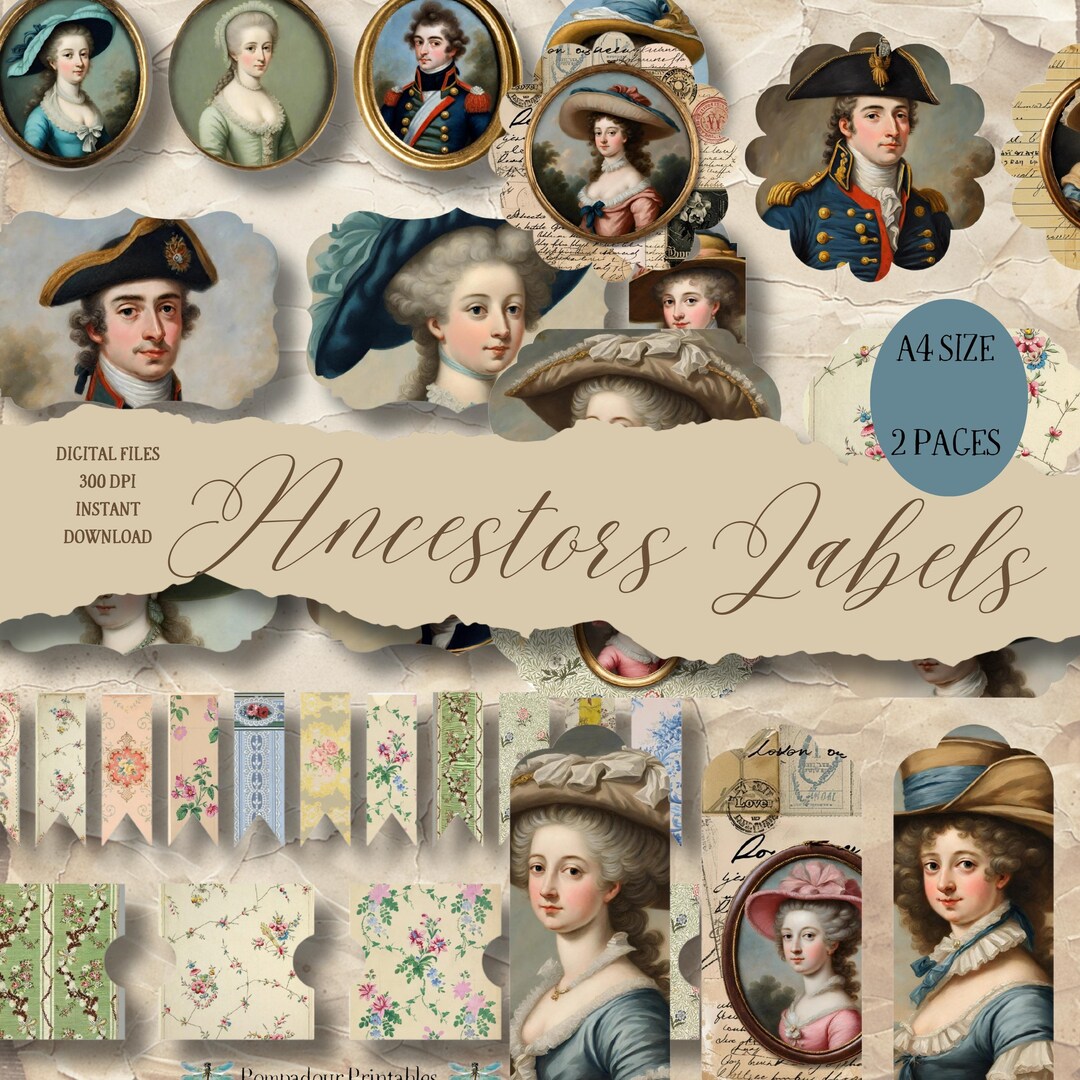 DIGITAL Antique Ancestors Labels and Tags Digital Collage Sheet ...