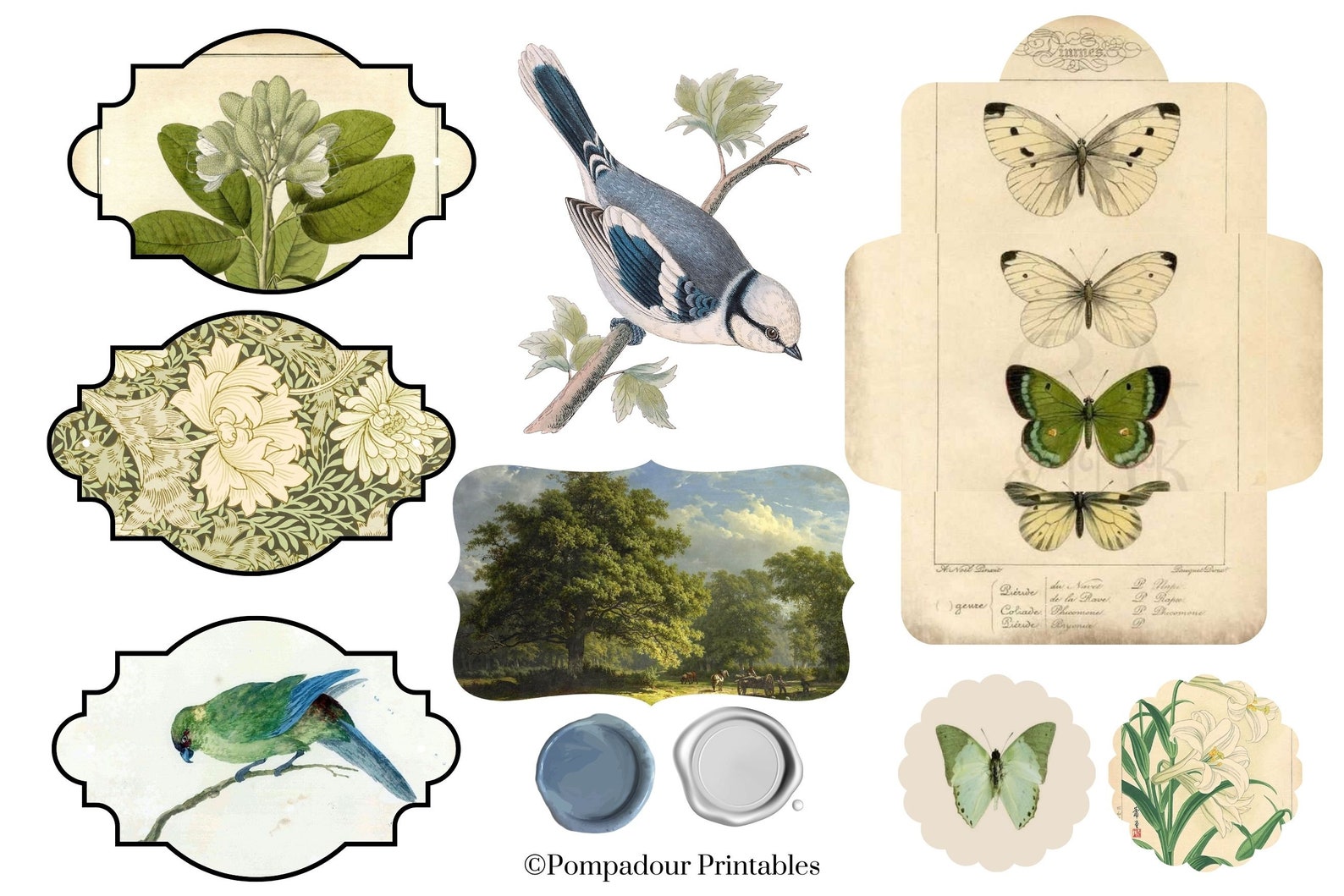 Green Ephemera Kit , Green Junk Journal Ephemera, Green Digital ...