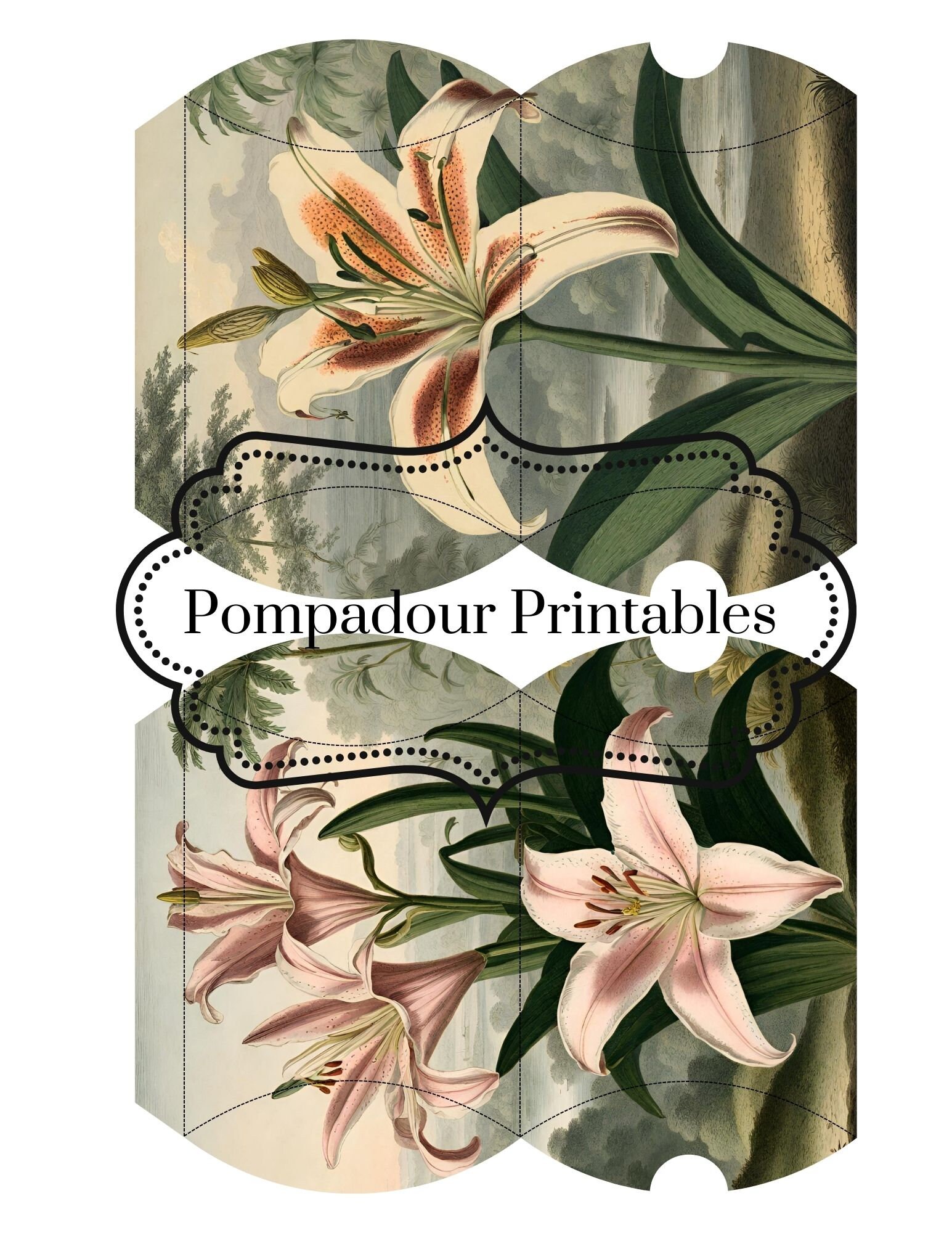 Printable Boxes With Vintage Lilies, Digital Printable, Digital Pillow ...