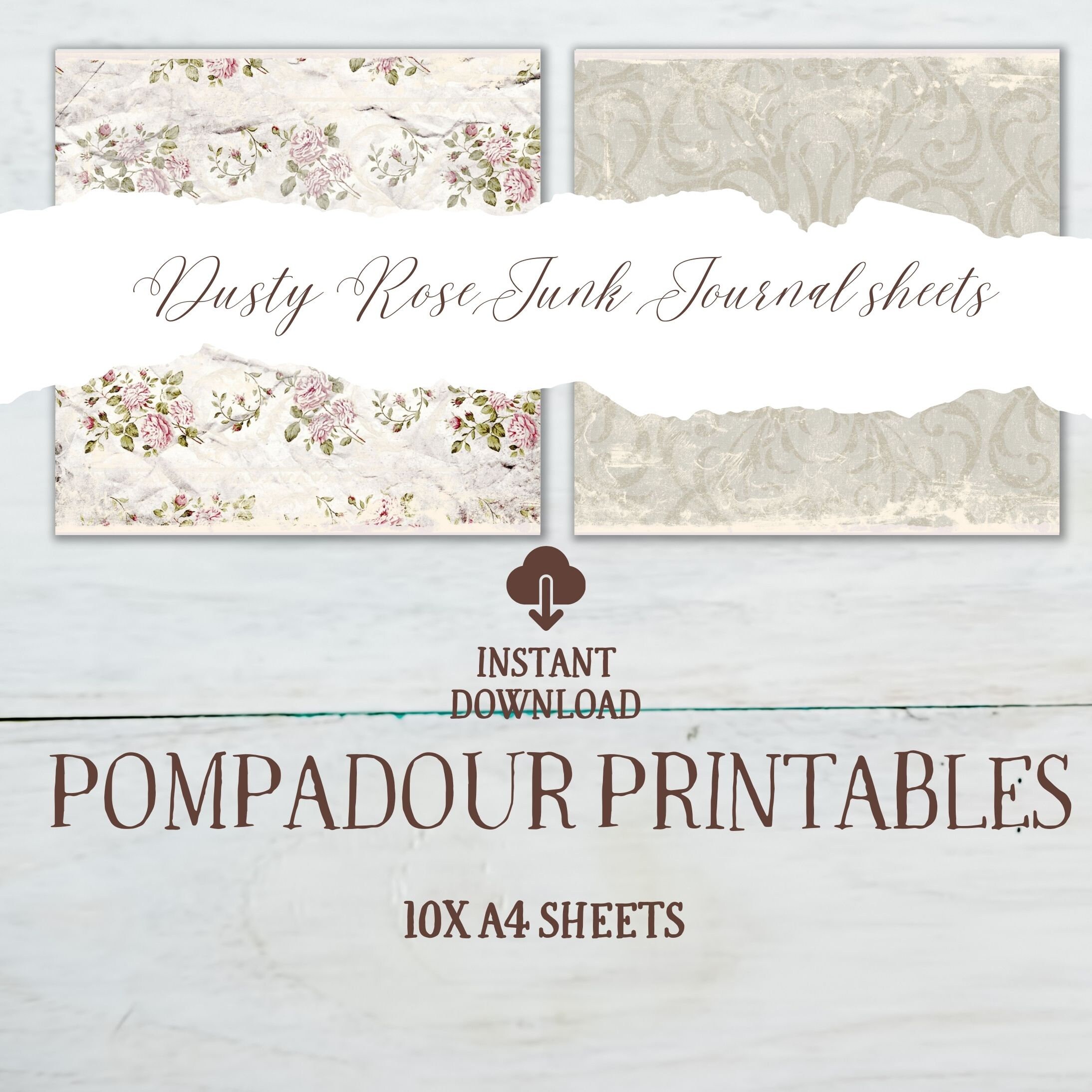 Dusty Pink Rose Junk Journal Sheets, Ten A4 Pages, Digital Download ...