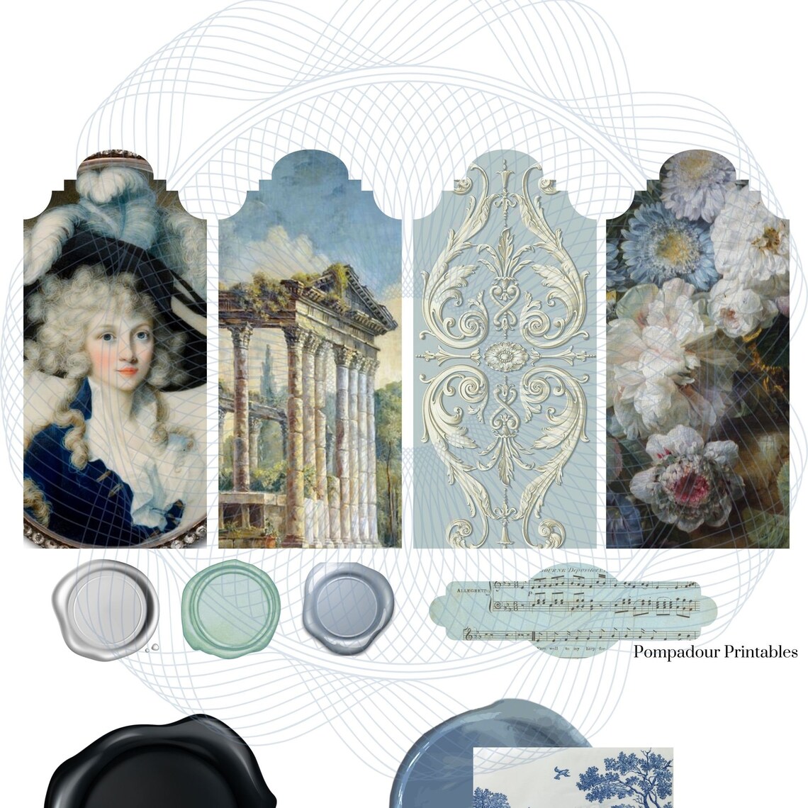 French Blue Ephemera Kit , Blue Junk Journal Ephemera, Blue Digital ...