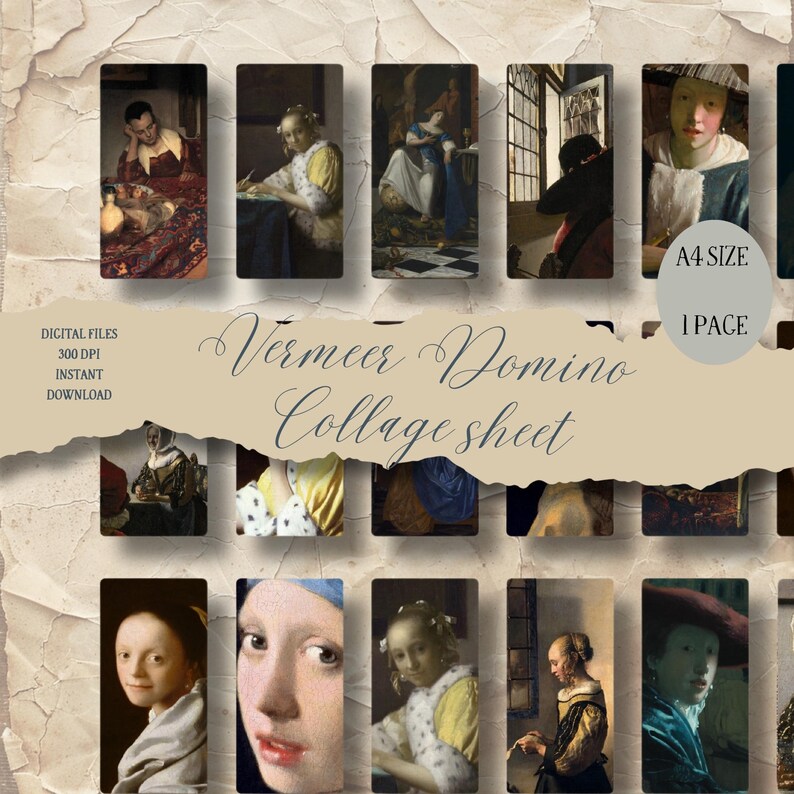 Johannes Vermeer Domino Sized Collage Sheet, Scrapbooking, Ephemera ...
