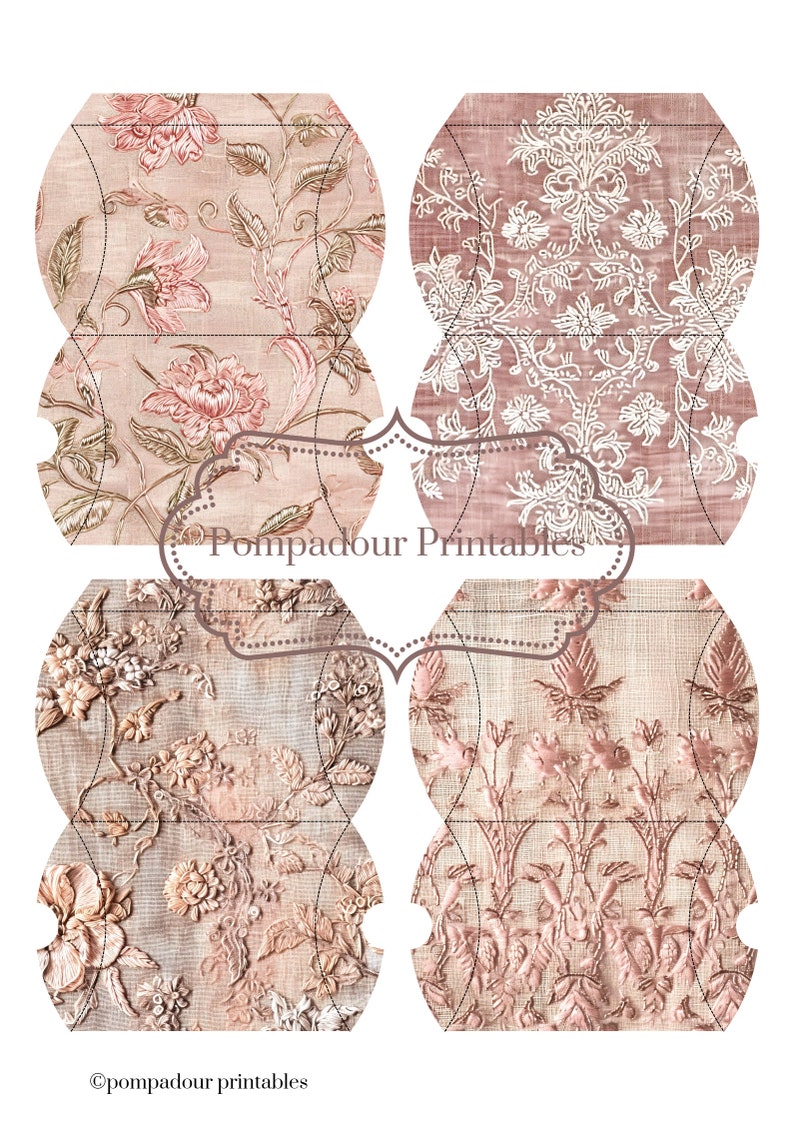 Dusky Pink Printable Gift Boxes in Embroidery Theme, Printable Pillow ...