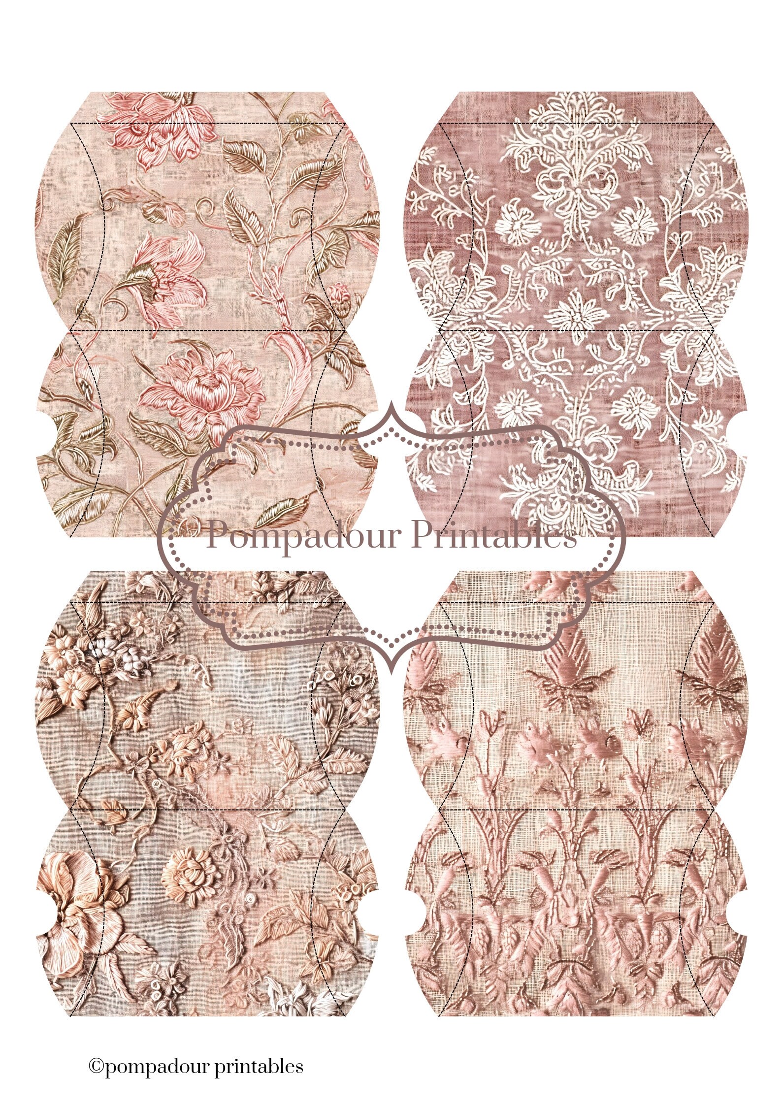 Dusky Pink Printable Gift Boxes in Embroidery Theme, Printable Pillow ...