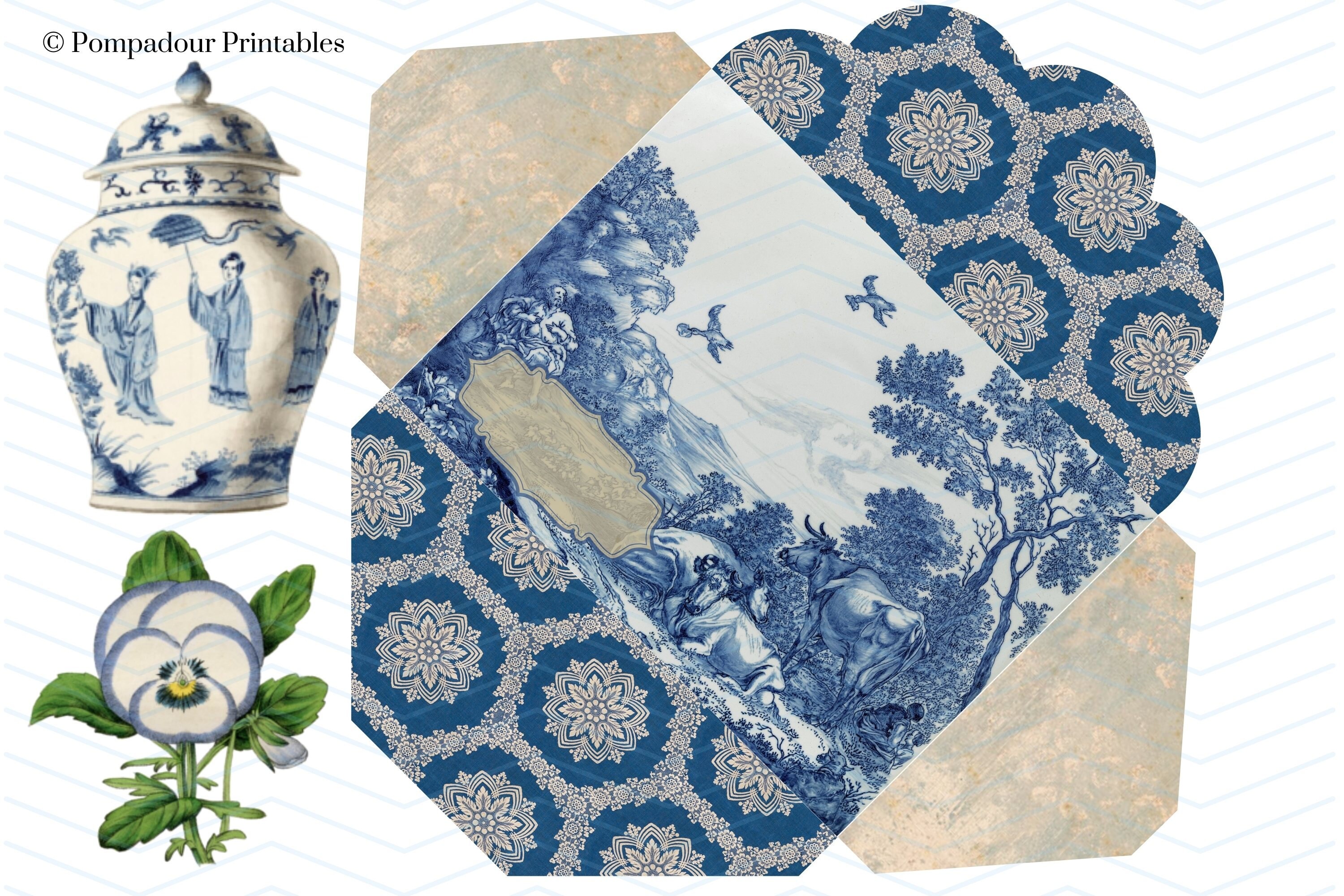 Bright Blue Ephemera Kit , Blue Junk Journal Ephemera, Blue Digital ...