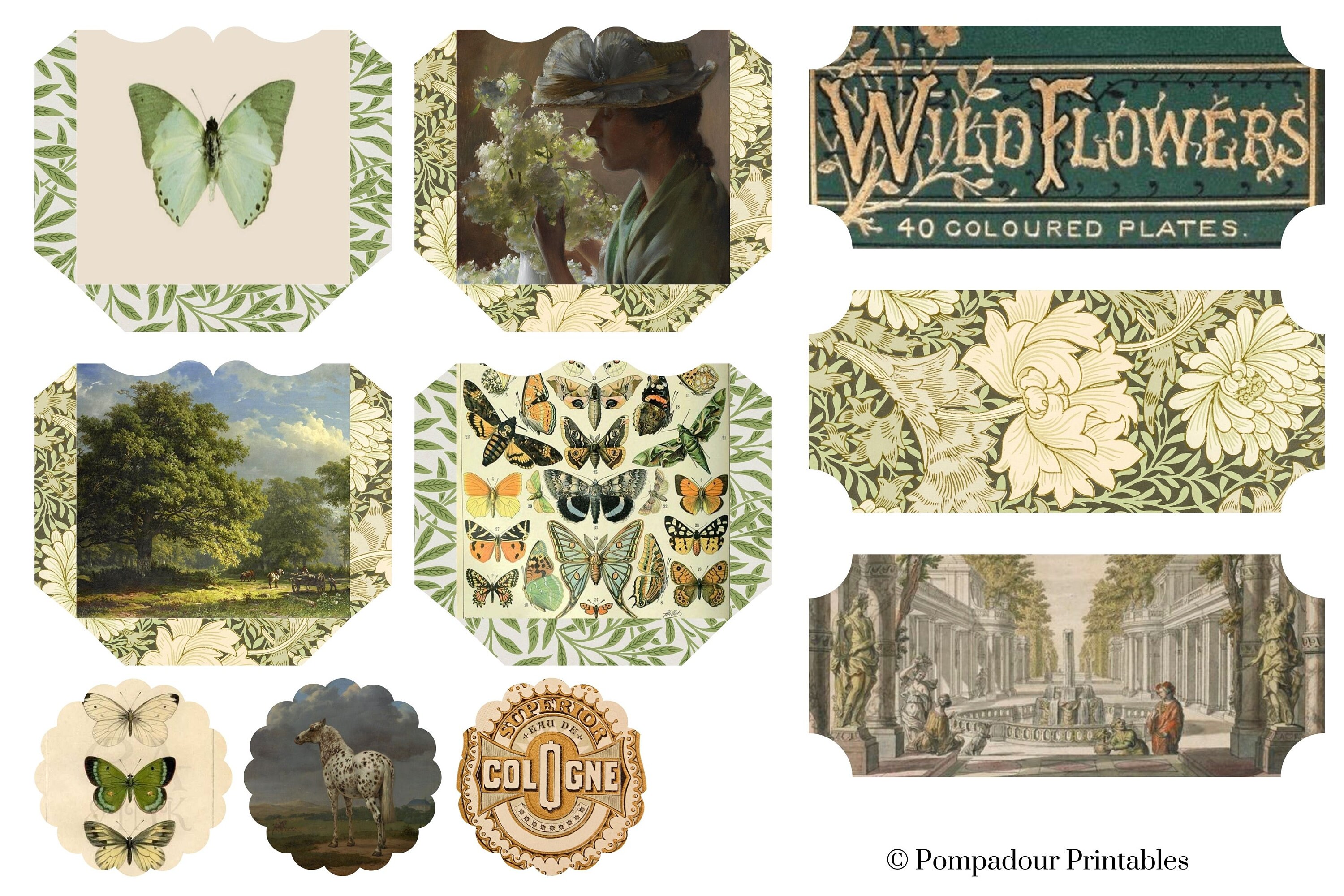 Green Ephemera Kit , Green Junk Journal Ephemera, Green Digital ...