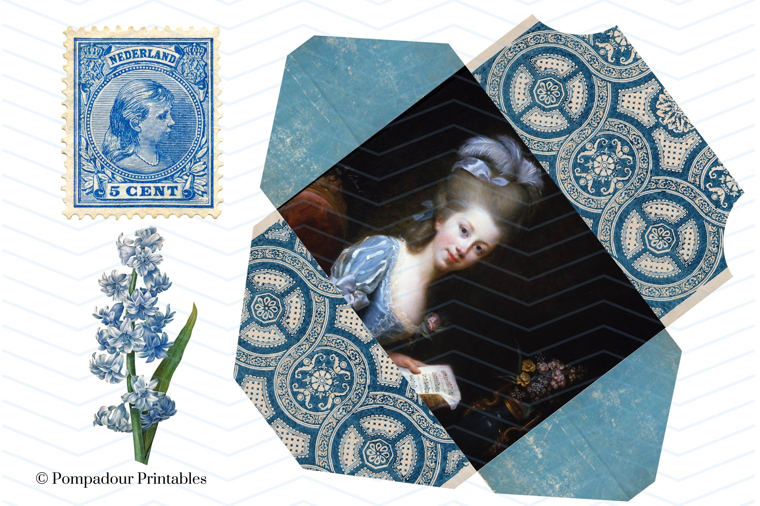Bright Blue Ephemera Kit , Blue Junk Journal Ephemera, Blue Digital ...