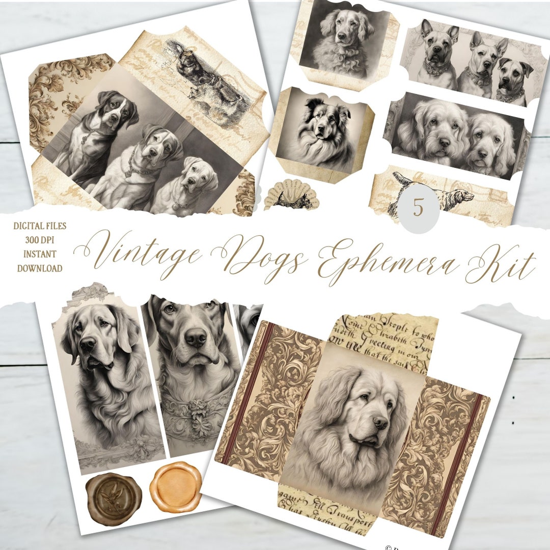 Vintage Dog Ephemera, Printable Collage Sheet, Printable Dog Art ...