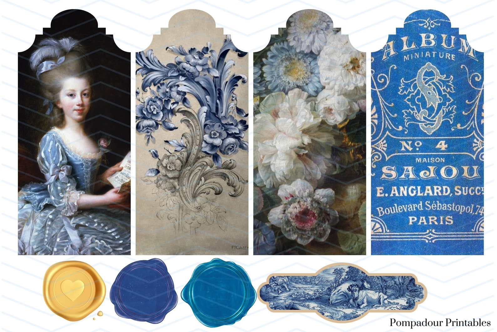 Bright Blue Ephemera Kit , Blue Junk Journal Ephemera, Blue Digital ...