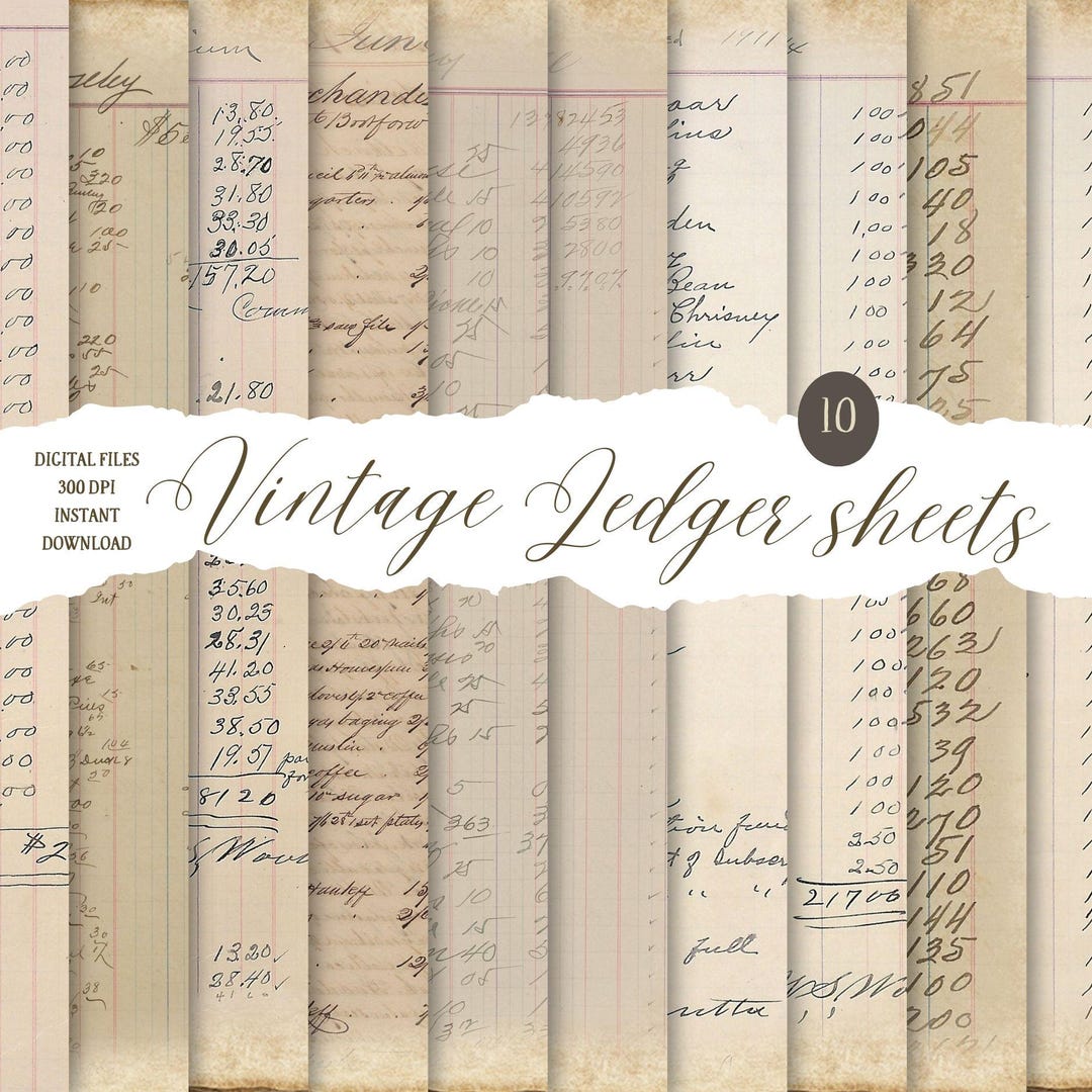 Vintage Ledgers Digital Download - Antique Pages (10 Pages, A4) Digital ...