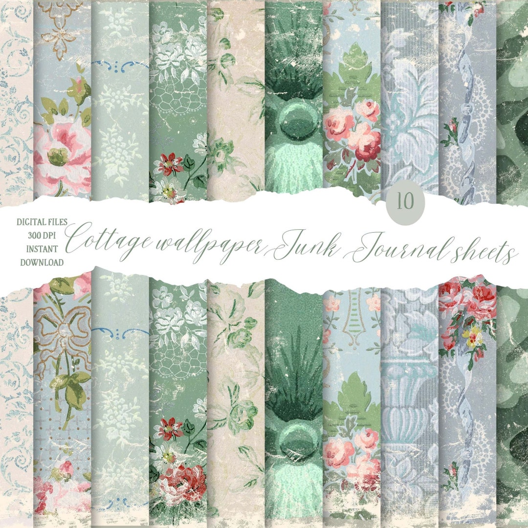 Cottage Wallpaper Junk Journal Sheets, Ten A4 Pages, Digital Download ...