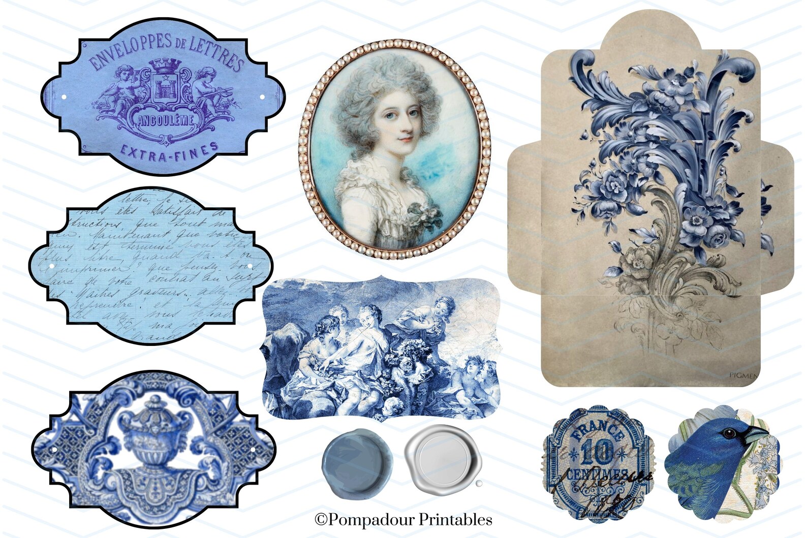 Bright Blue Ephemera Kit , Blue Junk Journal Ephemera, Blue Digital ...