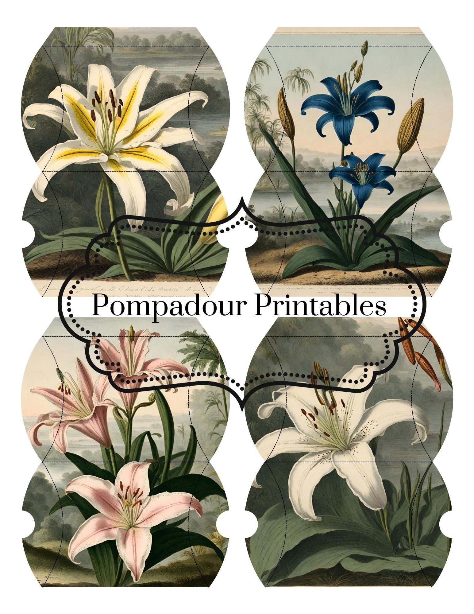 Printable Boxes With Vintage Lilies, Digital Printable, Digital Pillow ...
