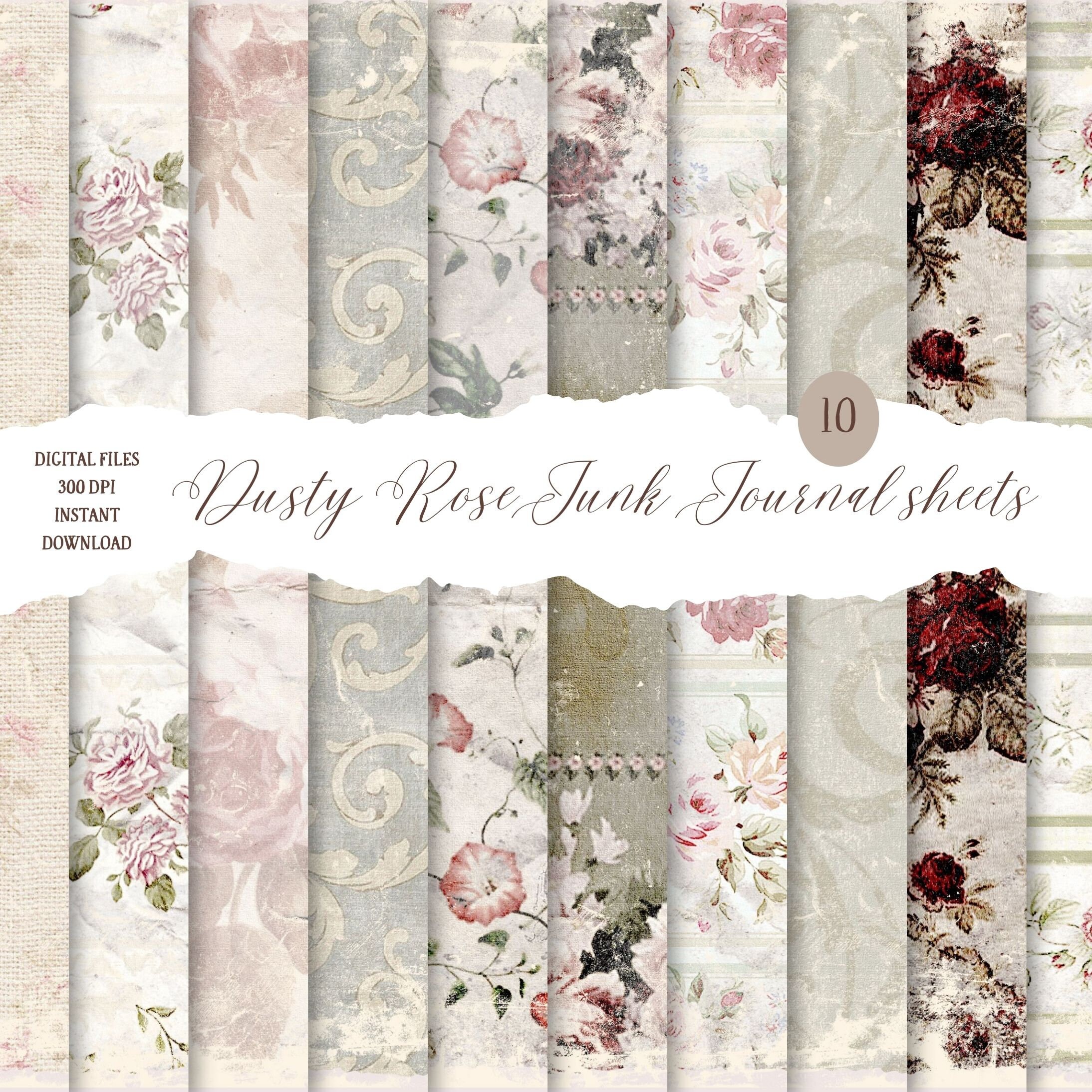 Dusty Pink Rose Junk Journal Sheets, Ten A4 Pages, Digital Download ...