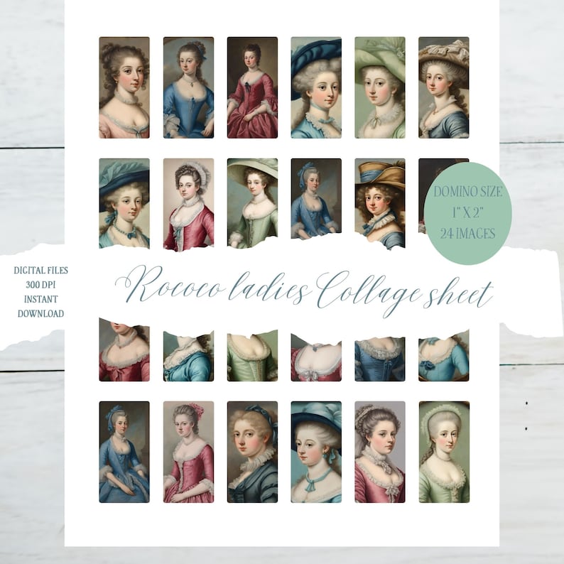 Rococo Ladies Domino Tile Template 1"x2" Collage Sheet 24 Images Junk ...