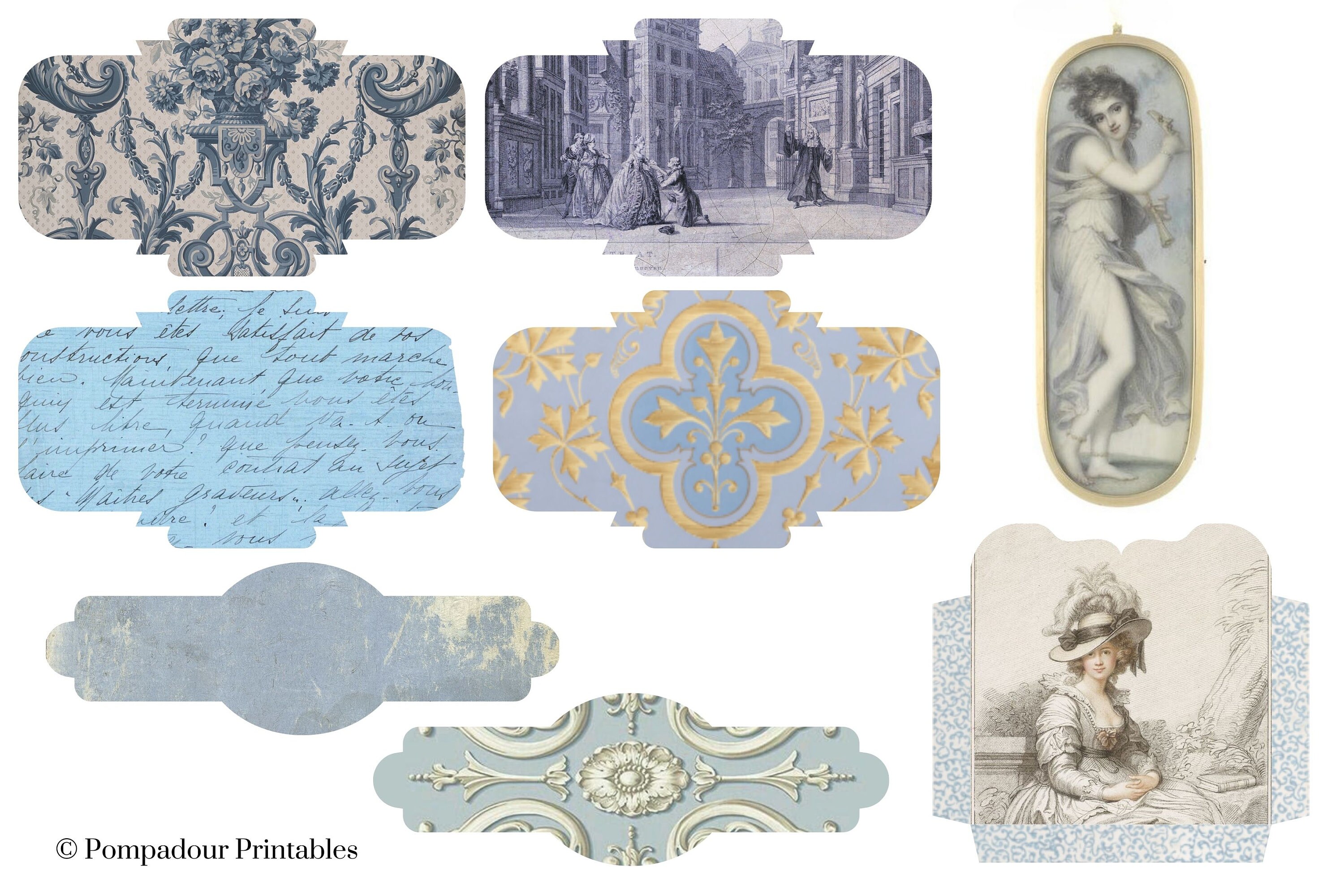French Blue Ephemera Kit , Blue Junk Journal Ephemera, Blue Digital ...