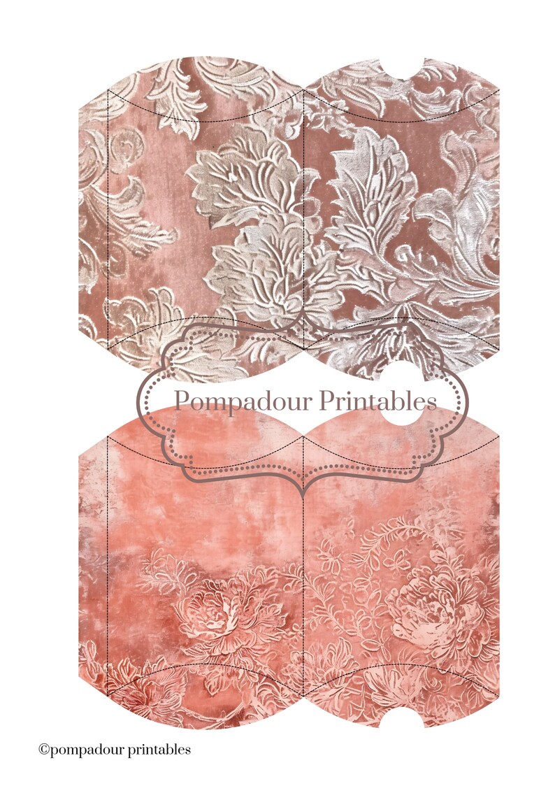 Dusky Pink Printable Gift Boxes in Embroidery Theme, Printable Pillow Boxes, Pink Pillow Boxes ...