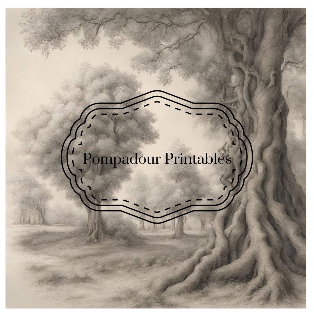 Four Images of Vintage Pencil Drawn Trees, Printable Ephemera of Trees ...