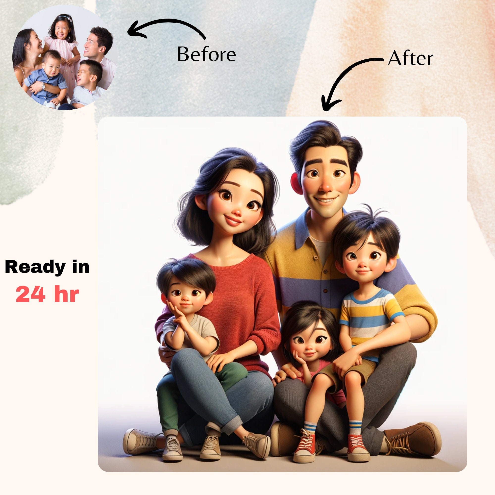 Custom 3D Pixar-style Digital Portrait - Photo to Animated Art, 24-hour ...