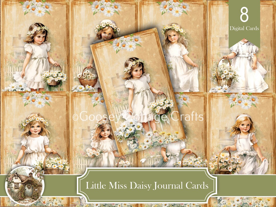 Vintage Little Miss Daisy Junk Journal Ephemera Journaling Cards ...